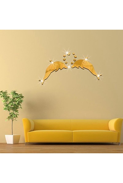 Ps Stickers Pleksi Yunus ve Kalpli Altın Dekorarif Duvar Süsü Arkası Yapışkanlı Ps Stickers Pleksi Yunus ve Kalpli Altın Dekorarif Duvar Süsü Arkası Yapışkanlı