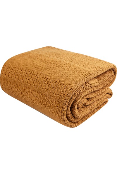 Karaca Home Charm Bold Hardal Çift Kişilik Örgü Battaniye
