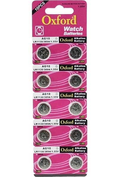 Oxford AG10 LR1130 389 Alkalıne Pil 10'lu Paket Oxford AG10 LR1130 389 Alkalıne Pil 10'lu Paket