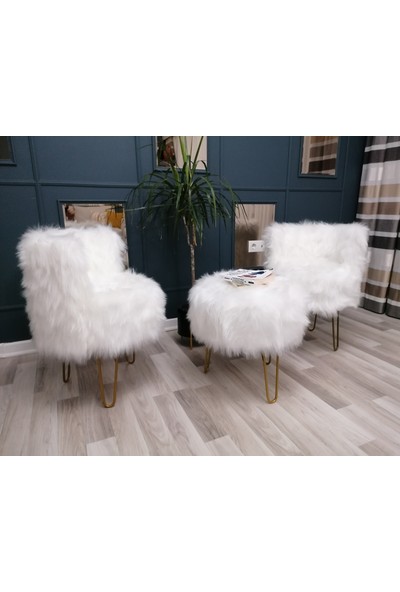 Caden Decor Madame Puf Beyaz Gold Ayak Takım Caden Decor Madame Puf Beyaz Gold Ayak Takım