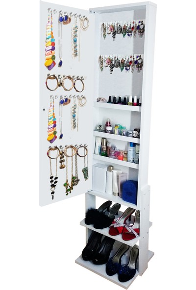 First Mobilya - Yıldız Raf Ayaklı-Demonte - Aynalı Takı ve Aksesuar Dolabı-BEYAZ First Mobilya - Yıldız Raf Ayaklı-Demonte - Aynalı Takı ve Aksesuar Dolabı-BEYAZ