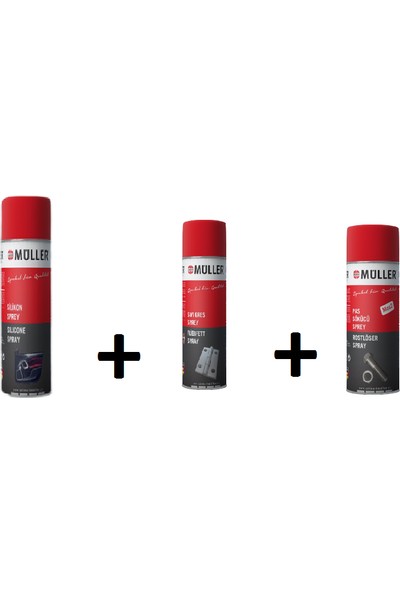 Müller Silikon Sprey 400ml + Pas Sökücü 200ml + Sıvı Gres 200ml Müller Silikon Sprey 400ml + Pas Sökücü 200ml + Sıvı Gres 200ml