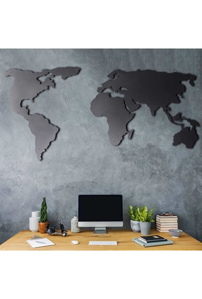 Dünya Haritası Silhouette Siyah Dekoratif Metal Duvar Tablosu