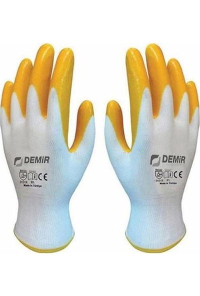 Demir Safety Sarı Nitril Inşaat Tarım Montaj Iş Eldiveni 12 Çift-No:10