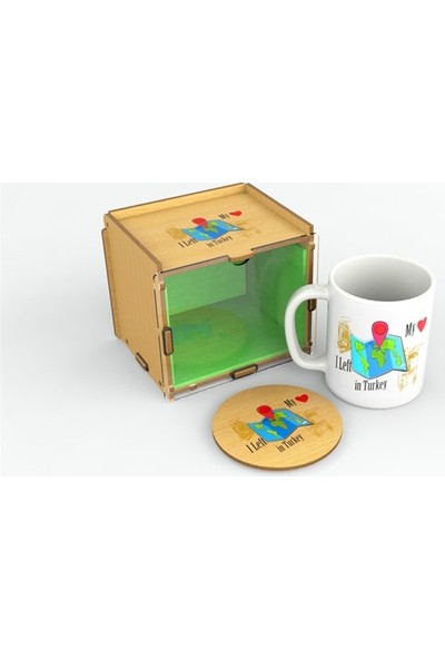 El Yapımı Ahşap Kutusunda Seramik Bardak ve Bardak Altlığı My Love In Turkey 5214107