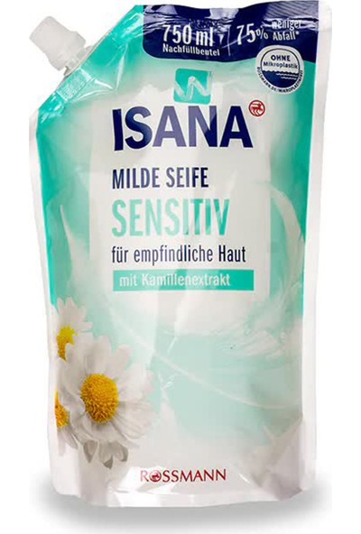 Isana Sıvı Sabun Yedek Paket, Papatya Özlü, Hassas Içerikli, 750 ml Isana Sıvı Sabun Yedek Paket, Papatya Özlü, Hassas Içerikli, 750 ml