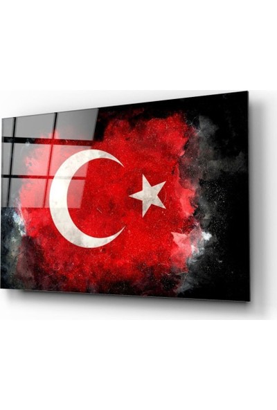 idealizbiz Türk Bayrağı Siyah Fon Cam Tablo