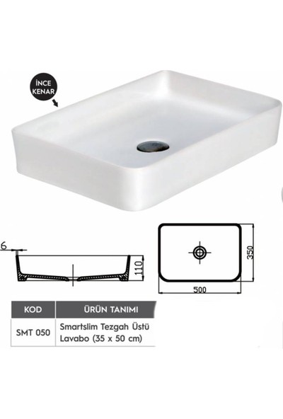 Alvit Tezgah Üstü Ince Kenarlı Lavabo 35X50 Alvit Tezgah Üstü Ince Kenarlı Lavabo 35X50