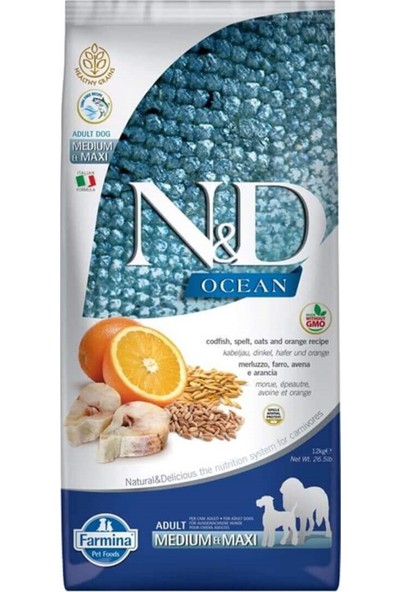 N&d Ocean Düşük Tahıllı Balık Portakallı Orta ve Büyük Irk Yetişkin Köpek Maması 12 kg N&d Ocean Düşük Tahıllı Balık Portakallı Orta ve Büyük Irk Yetişkin Köpek Maması 12 kg