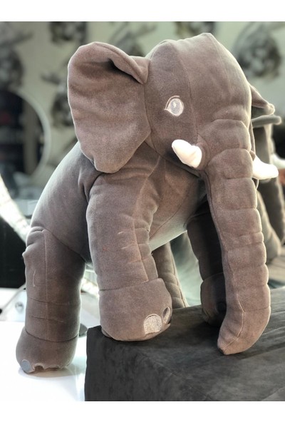 Çetin Shop Gri Peluş Fil Büyük Boy Yumuşak Uyku Oyun Arkadaşım 60 cm