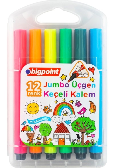 Bigpoint Jumbo Üçgen Keçeli Kalem 12'li Set (Plastik Kutulu) Bigpoint Jumbo Üçgen Keçeli Kalem 12'li Set (Plastik Kutulu)