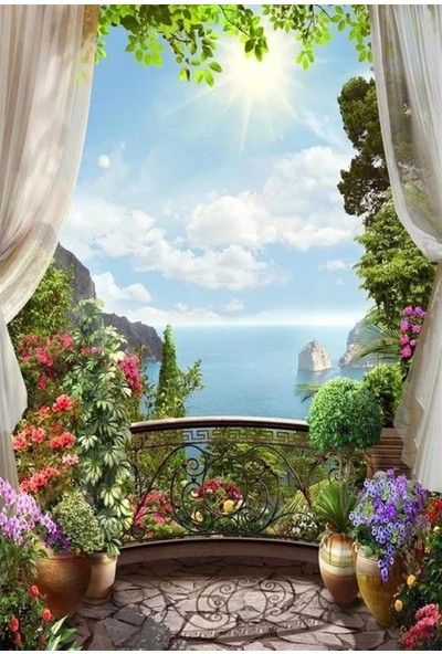 Marcel Sanat Balkondan Yaz Günü Deniz Manzarası Tablo su 55 x 81 cm Marcel Sanat Balkondan Yaz Günü Deniz Manzarası Tablo su 55 x 81 cm