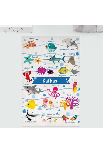 Homamia 11MM Eğitici Çocuk Odası Halısı Deniz Canlıları