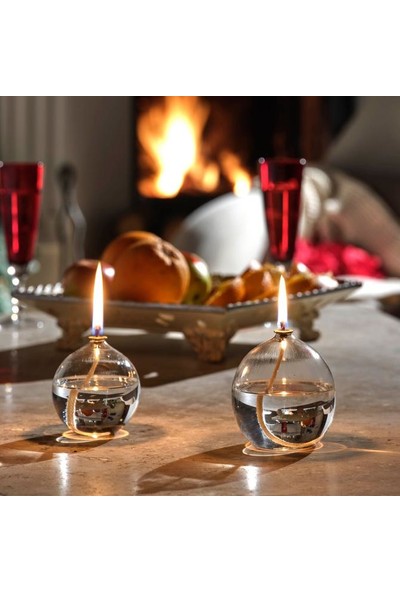 Muhtelif Küre Cam Kandil 2'li Set + Kandil Yağı