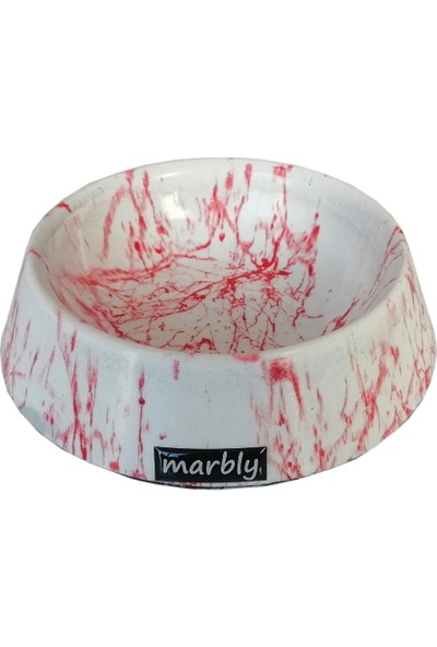 Marbly Kırmızı Beyaz Mermerit Kedi Köpek Mama Su Kabı 470 ml