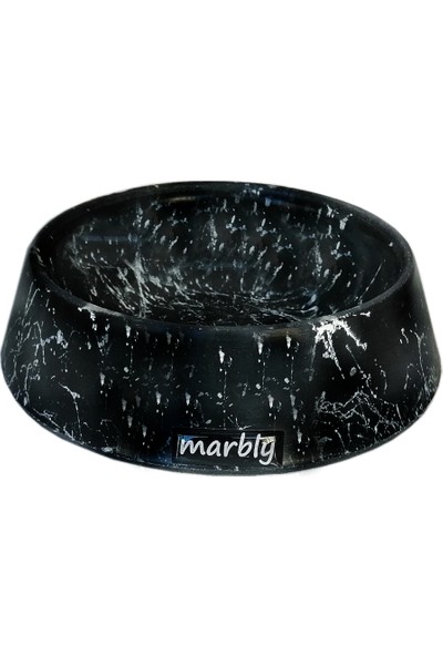 Marbly Siyah Çizgili Mermerit Kedi Köpek Mama Su Kabı 470 ml