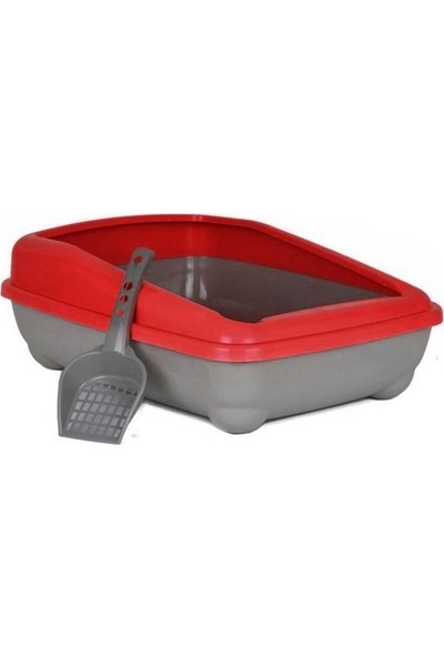 Atlantik Kedi Tuvalet Kum Kabı 50/37/13.5 cm Koyu Kırmızı + Kürek Hediye