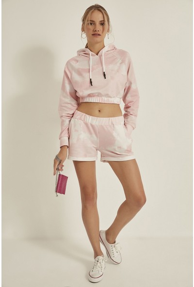 C&City 706 Kadın Paçası Katlamalı Batik Şort Pembe/ekru C&City 706 Kadın Paçası Katlamalı Batik Şort Pembe/ekru