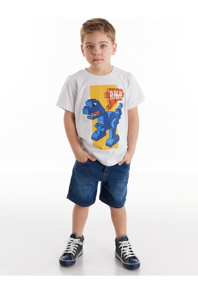 Denokids Tuğla Erkek Çocuk Denim Şortlu Takım