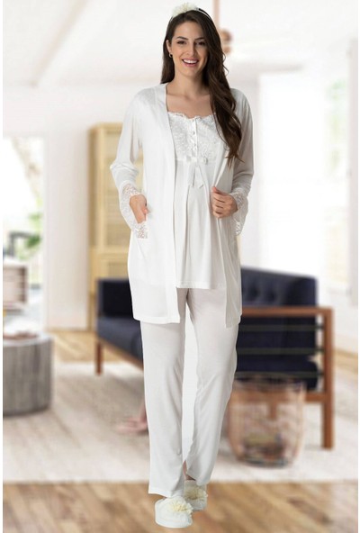 By Mecit Pijama Sabahlıklı Lohusa Pijama Takımı