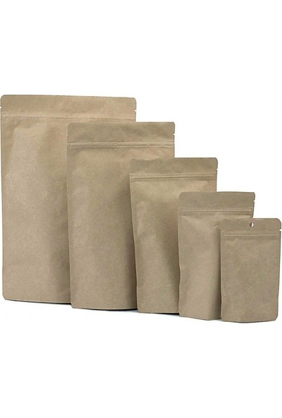 Doypack Kraft Alüminyum Doypack Kilitli Poşet 13 cm x 22,5 cm / 100 Adet