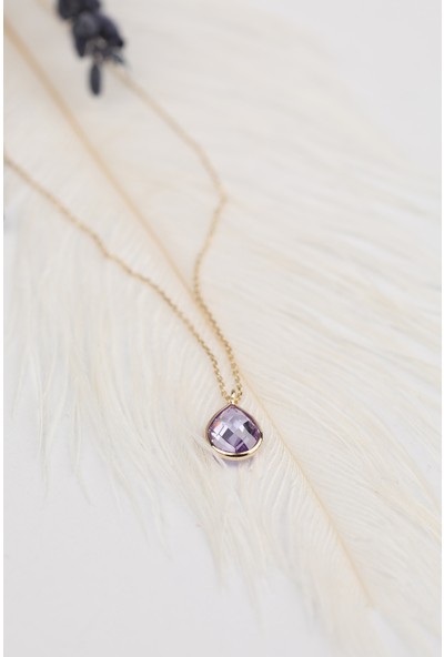 Kolyecik Damla Taş Lila Kolyecik