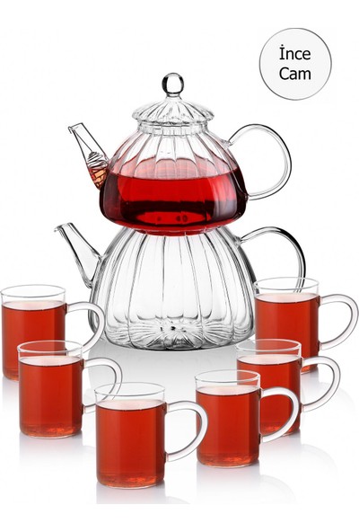 Queen's Kitchen Borasilikat Cam Çaydanlık Ve 6 Adet Kupa Bardak Takımı Queen's Kitchen Borasilikat Cam Çaydanlık Ve 6 Adet Kupa Bardak Takımı