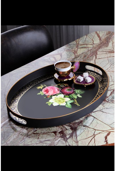 Queen's Kitchen Yaldızlı Lüx Oval Büyük Tepsi