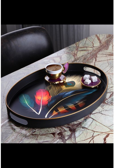 Queen's Kitchen Yaldızlı Lüx Oval Büyük Tepsi