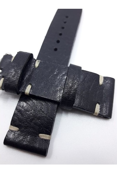 Prizma Siyah 22 mm El Yapımı Deri Saat Kayışı