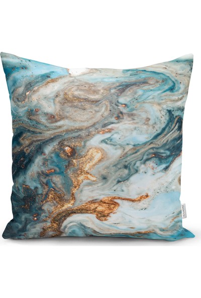 Real Homes Realhomes Mavi Suluboya Desenli Dijital Baskılı Modern Yastık Kırlent Kılıfı