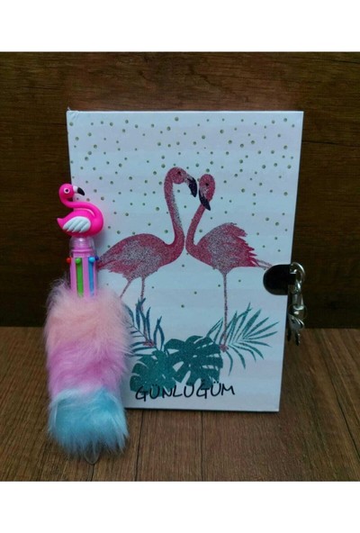 Çınar Flamingo Kilitli Hatıra ve Günlük Defteri + Mikro Flamingo Tükenmez Kalem