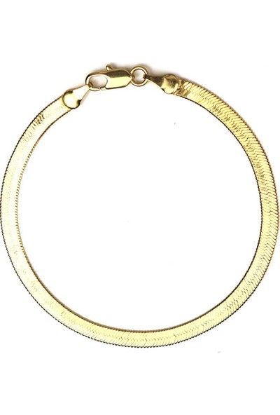 Bigakan Kadın Gümüş Bileklik Altın Kaplama Italyan Yassı Gümüş Bileklik