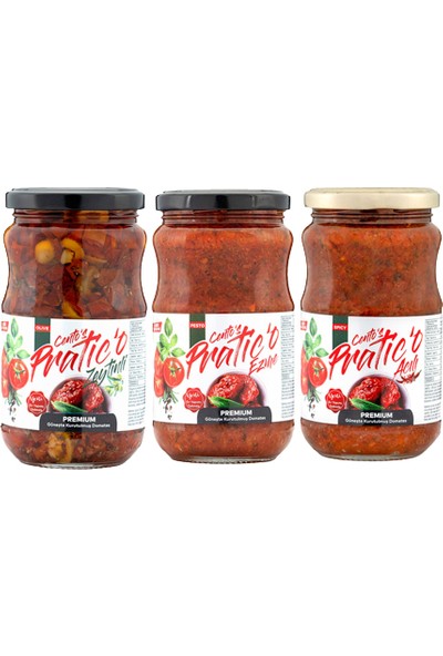 Cento's Pratic'o Güneşte Kurutulmuş Domates 3'lü Set(Ezme-Acılı-;zeytinli) Cento's Pratic'o Güneşte Kurutulmuş Domates 3'lü Set(Ezme-Acılı-;zeytinli)