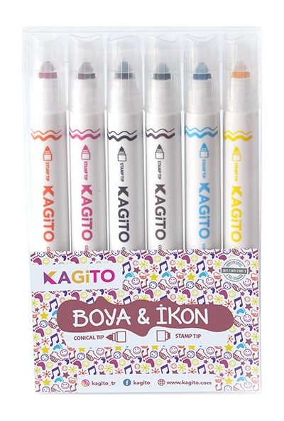 Kagito Çift Uçlu Ikon Damga Kalem 6’lı Set