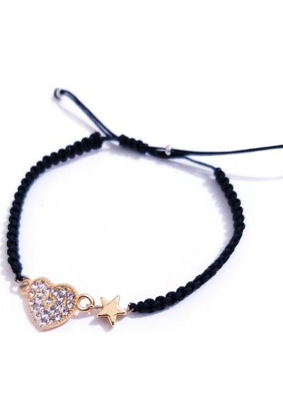 Funny Takı Parlak Taşlı Kalpli ve Hematit Yıldızlı Bileklik