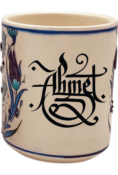 Hat Yazı Çini Kupa Isim Yazılı Kütahya El Işi Firuze HY-112