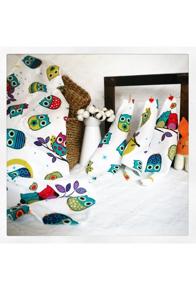 Pitipiti Renkli Baykuşlar Müslin Örtü 75 x 80 cm 4'lü Set