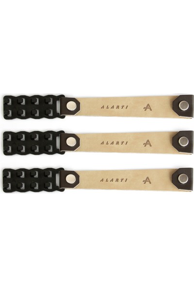 Alartı Deri Maske Tutucu Aparat, Iki Ucu Çıtçıtlı -3 Adet- Koyu Kahve-Krem