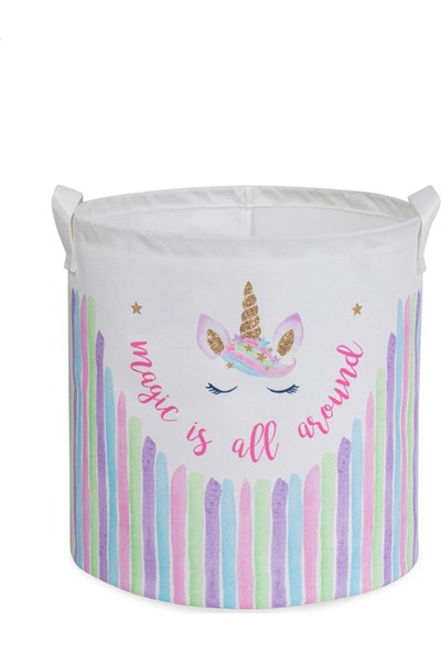 Ocean Home Unicorn Baskılı Çocuk Odası Sepeti - 30 x 31 cm