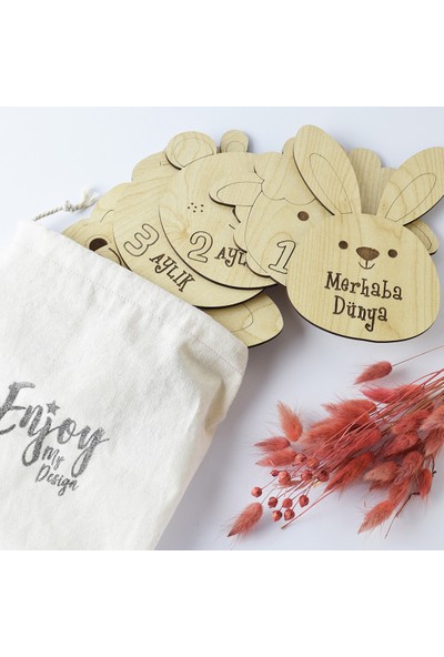 Enjoy My Design Sevimli Hayvanlar 12 Aylık Bebek Kartları Yenidoğan Hatıra Kartı Seti