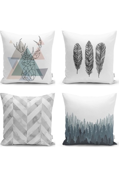 Real Homes Realhomes Dijital Baskılı Dekoratif 4'lü Yastık Kırlent Kılıfı