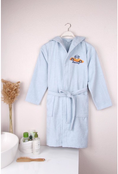 Baveno Pamuk Nakışlı Kapşonlu Erkek Çocuk Bornoz