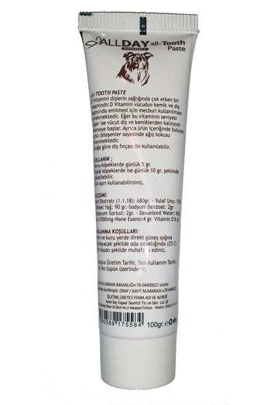 Allday All-Tooth Paste Köpek Diş Bakımı ve Ağız Kokusu Ürünü 100 Gr. Allday All-Tooth Paste Köpek Diş Bakımı ve Ağız Kokusu Ürünü 100 Gr.
