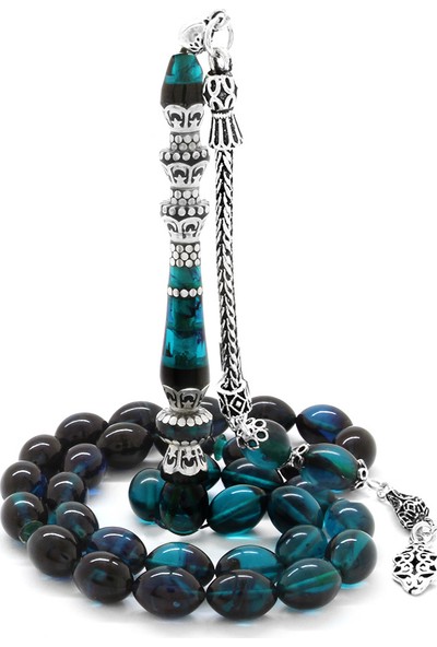 Co Cadeaux 925 Ayar Gümüş Püsküllü Gümüş Minare Nakkaş Imameli Süzme Turkuaz-Siyah Ateş Kehribar Tesbih Co Cadeaux 925 Ayar Gümüş Püsküllü Gümüş Minare Nakkaş Imameli Süzme Turkuaz-Siyah Ateş Kehribar Tesbih