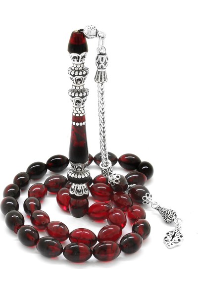 Co Cadeaux 925 Ayar Gümüş Püsküllü Gümüş Minare Nakkaş Imameli Süzme Kırmızı-Siyah Ateş Kehribar Tesbih Co Cadeaux 925 Ayar Gümüş Püsküllü Gümüş Minare Nakkaş Imameli Süzme Kırmızı-Siyah Ateş Kehribar Tesbih