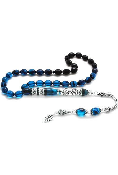 Co Cadeaux 925 Ayar Gümüş Püsküllü Gümüş Çift Şerefeli Nakkaş Imameli Süzme Turkuaz-Siyah Ateş Kehribar Tesbih Co Cadeaux 925 Ayar Gümüş Püsküllü Gümüş Çift Şerefeli Nakkaş Imameli Süzme Turkuaz-Siyah Ateş Kehribar Tesbih