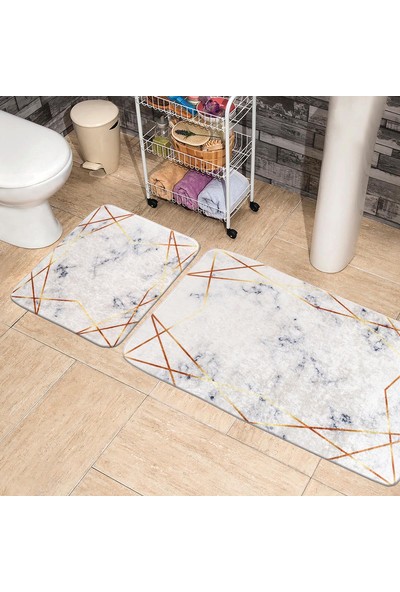 Potamia Newhall Beyaz / Gold Desenli Banyo Seti