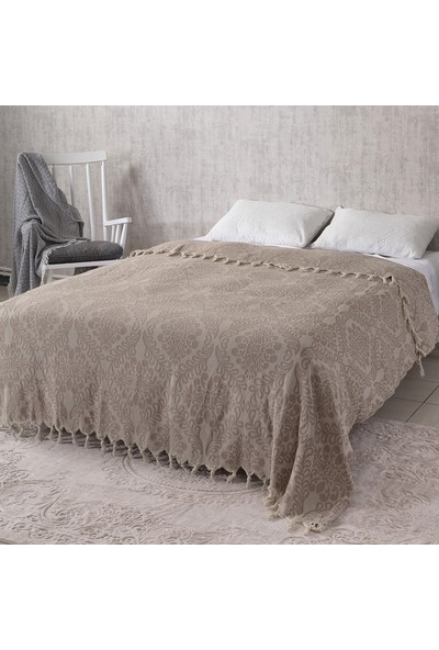 Vagonik Damask Desenli Çift Kişilik Yatak Örtüsü Jakarlı %100 Pamuk 200X230 cm