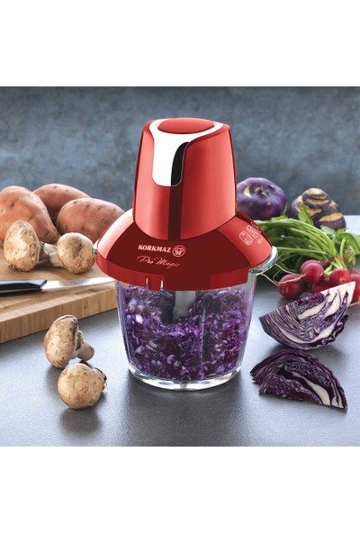 Korkmaz Cam Hazneli Doğrayıcı Rondo Kırmızı A460-01 Korkmaz Cam Hazneli Doğrayıcı Rondo Kırmızı A460-01